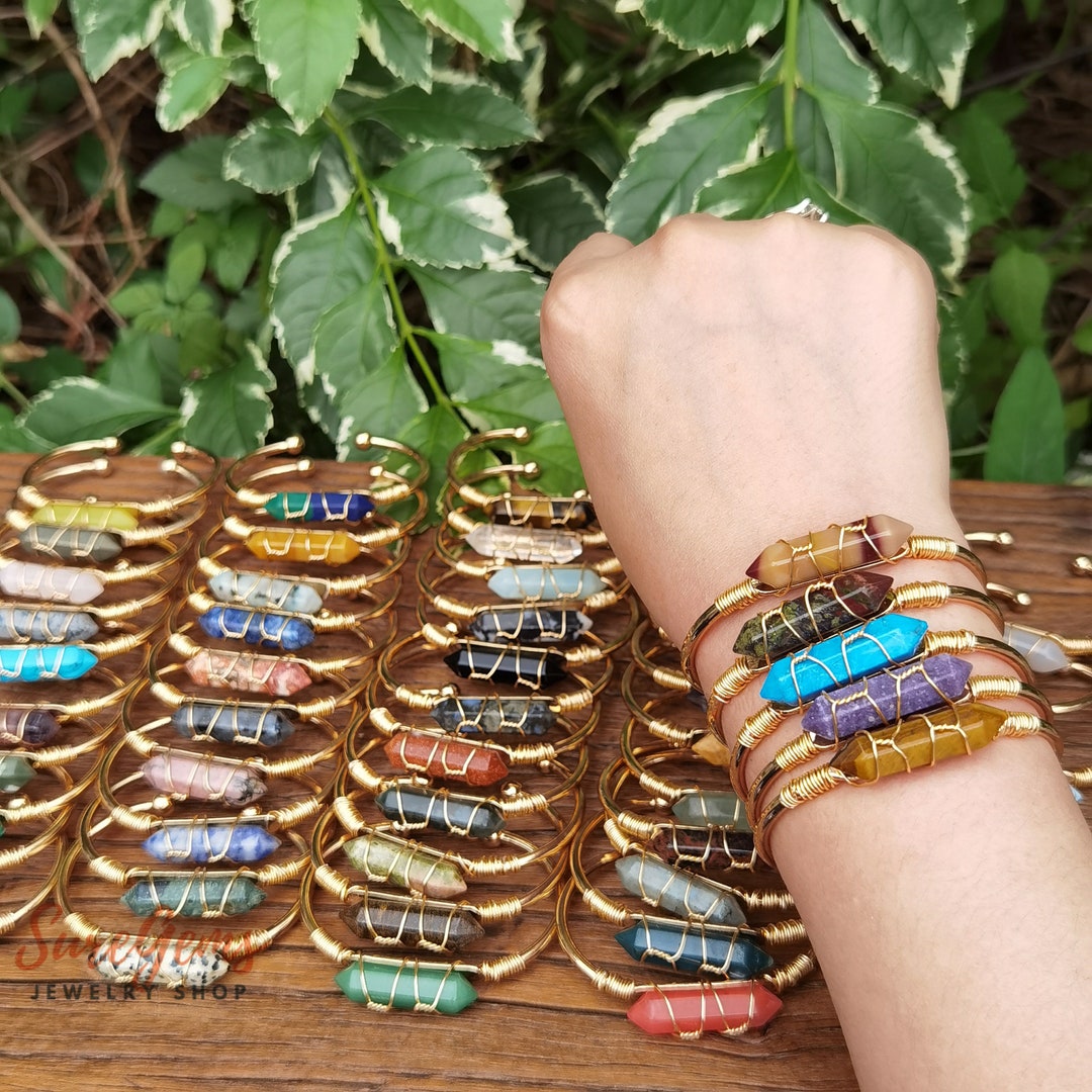 Hexagon Point Healing Crystal Open Cuff Bangles,double Pointed Reiki ...