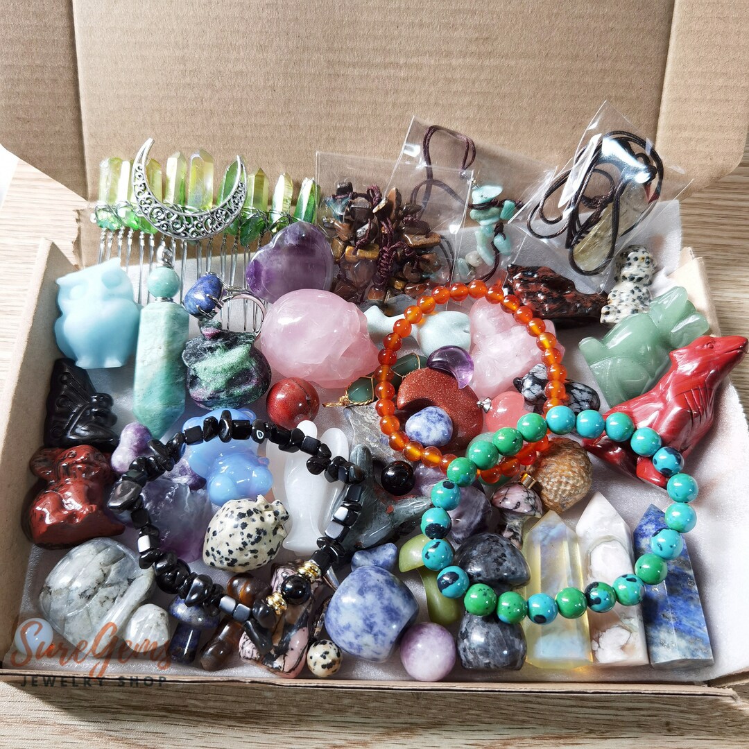 Mixed Crystal Grab Bag ,gemstone Statue Bracelet Ring Pendant Necklace ...