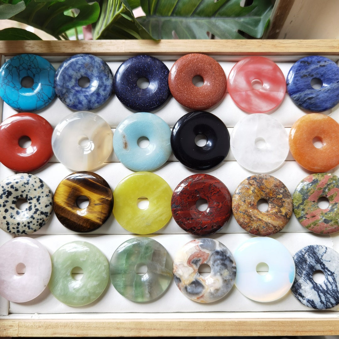 40mm Gemstone Donuts,healing Crystal Big Hole Donut Beads Pendant ...