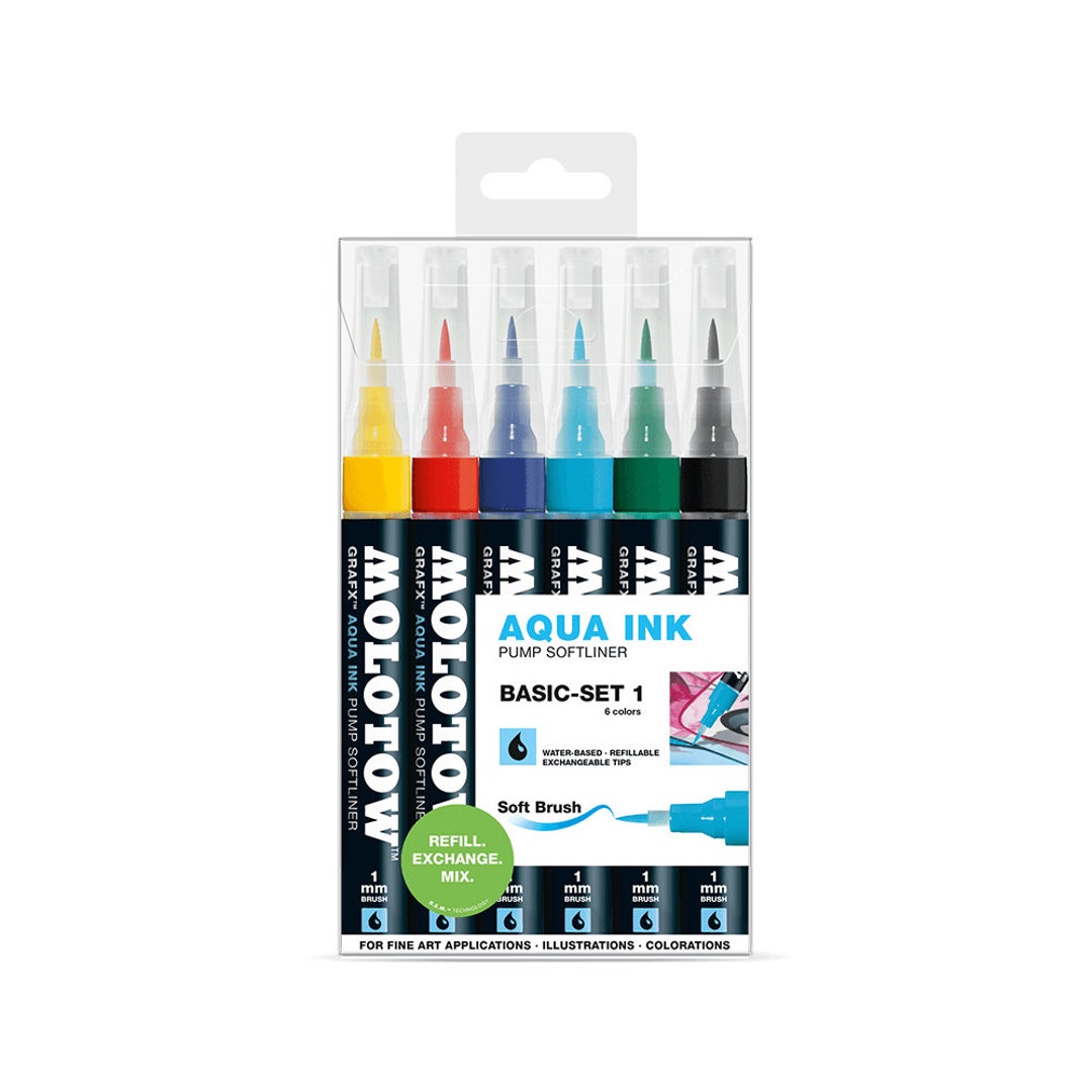 Grafx Aqua Ink Pump Softliner Basic Set 1 6 Pack Water Based Ink Marker ...