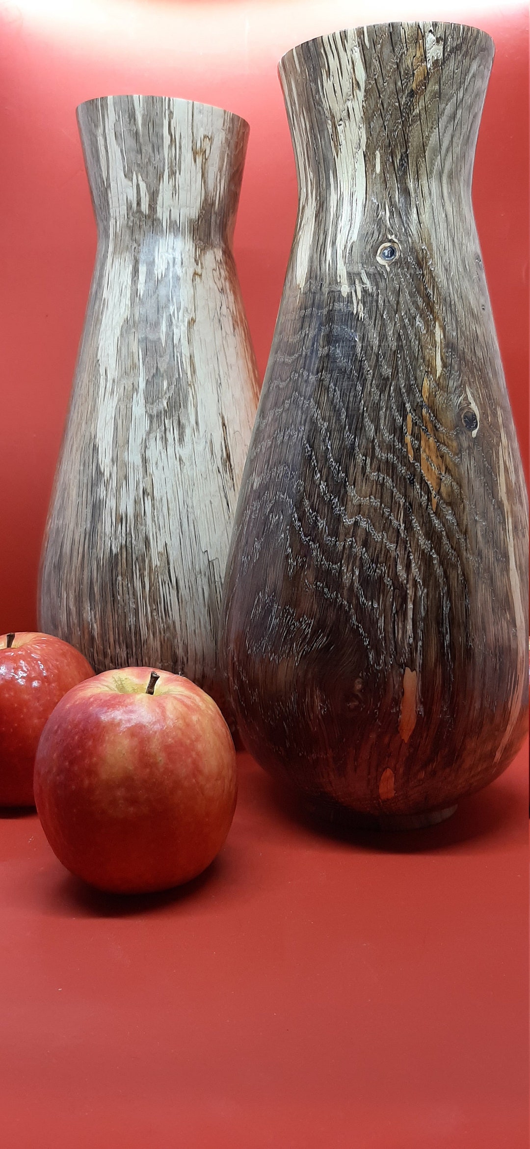 Pair of Oak Vases Approx 11 in Height and 4.5 at Widest Part. Wood ...