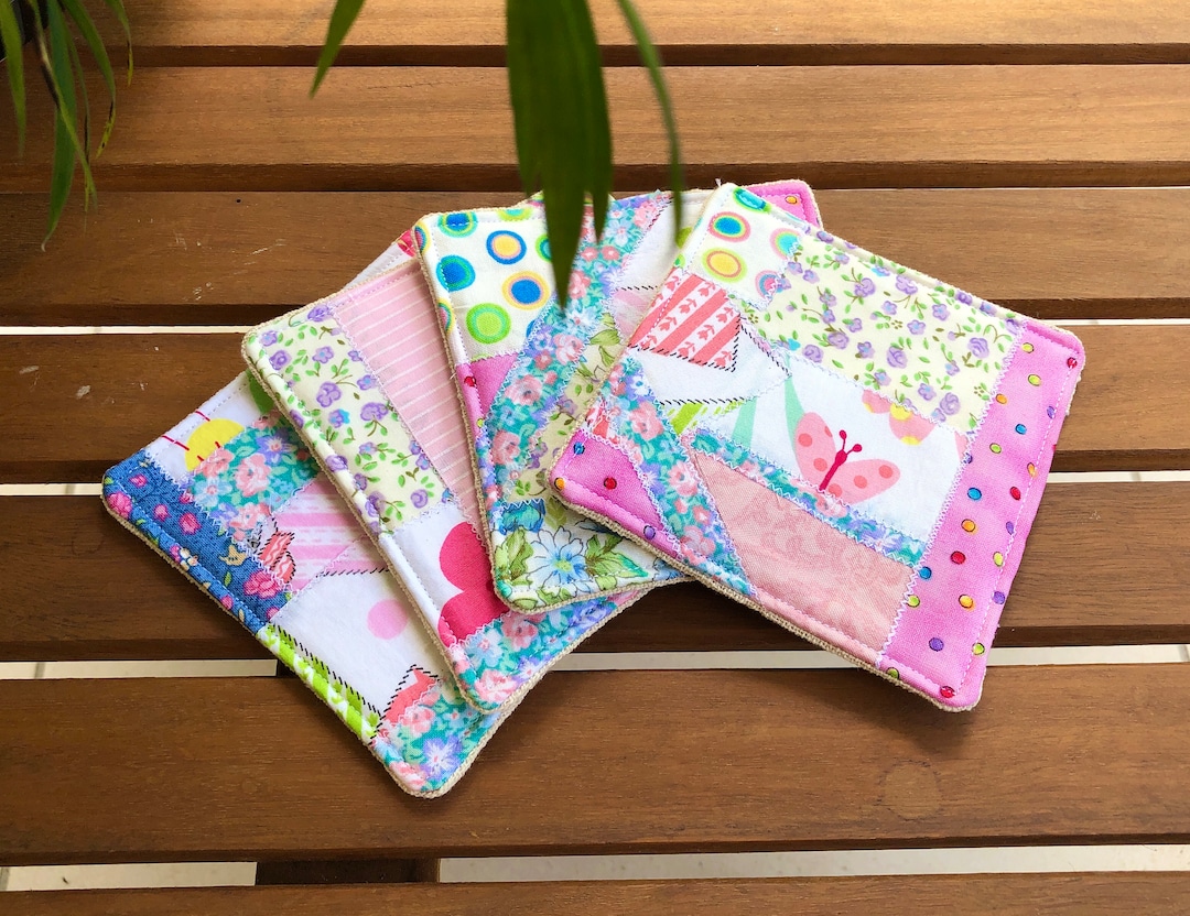 Pastel Coloured Patchwork Design Coasters Set of 4 Cotton - Etsy