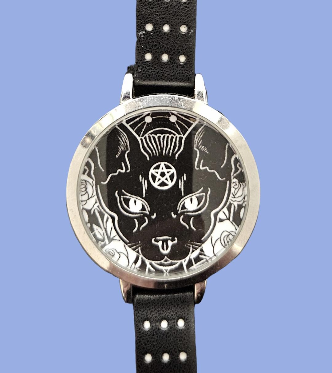 Black and White Hairless Cat Pentacle Bracelet Made From Recycled Watch ...