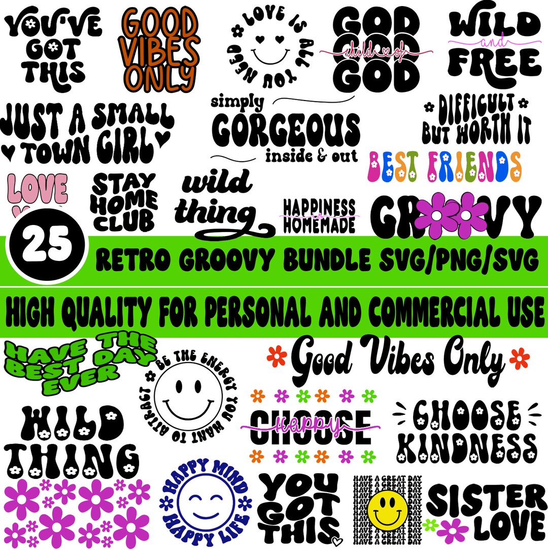 RETRO/GROOVY SVG Bundle, Groovy Svg, Retro Svg Files , Hippie Svg ...