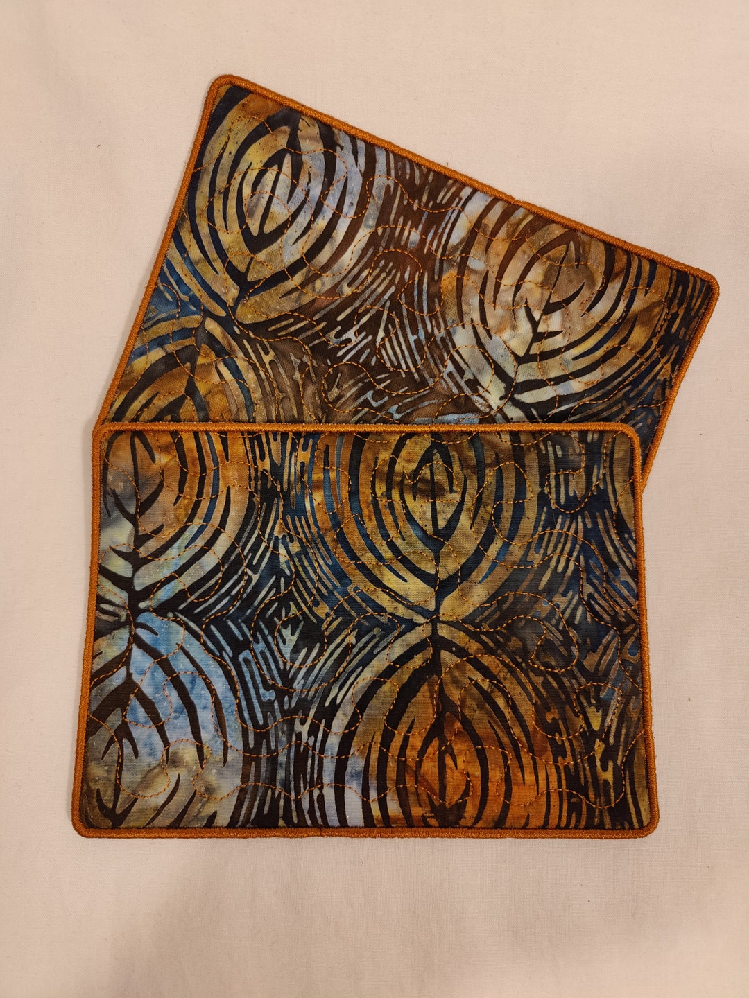 Batik Brown Blue Mug Rug, Vintage Fabric Coaster, Fall Coffee Mat ...
