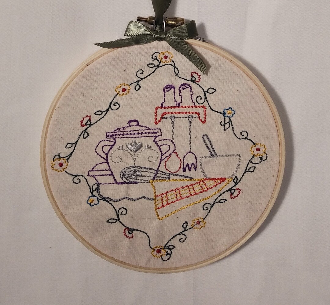 Kitchen Hoop Wall Hanging, Embroidery Wall Decor, Handmade Fiber Art ...