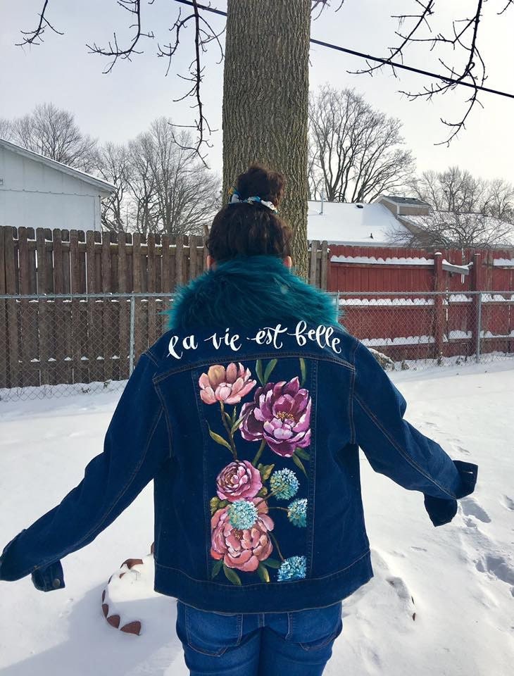 Hand Painting on Denim Jacket. PF only. painted Flowers. | Etsy