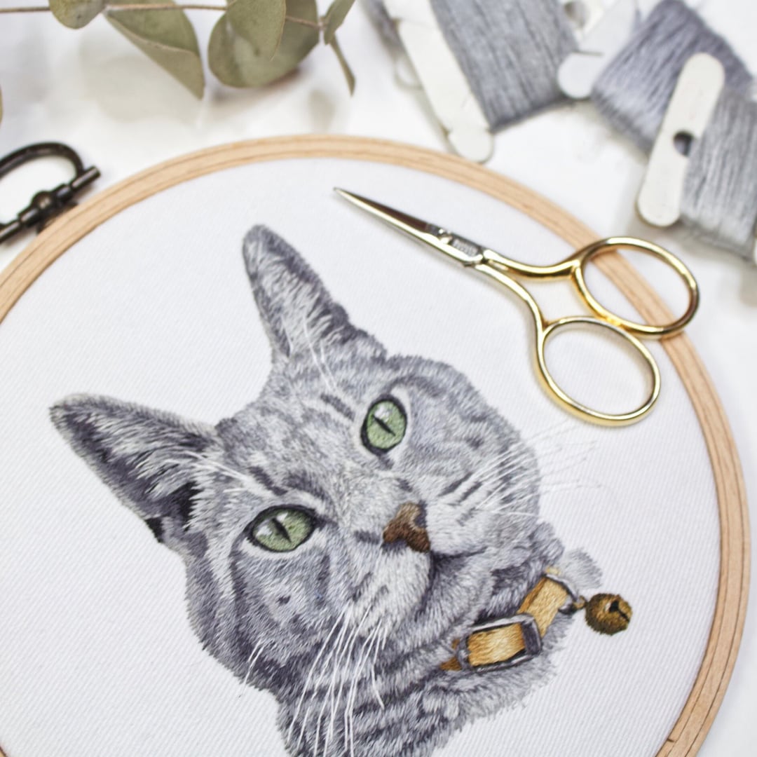 Custom Cat Portrait Embroidery | Personalized Pet Gift | Pet Memorial ...