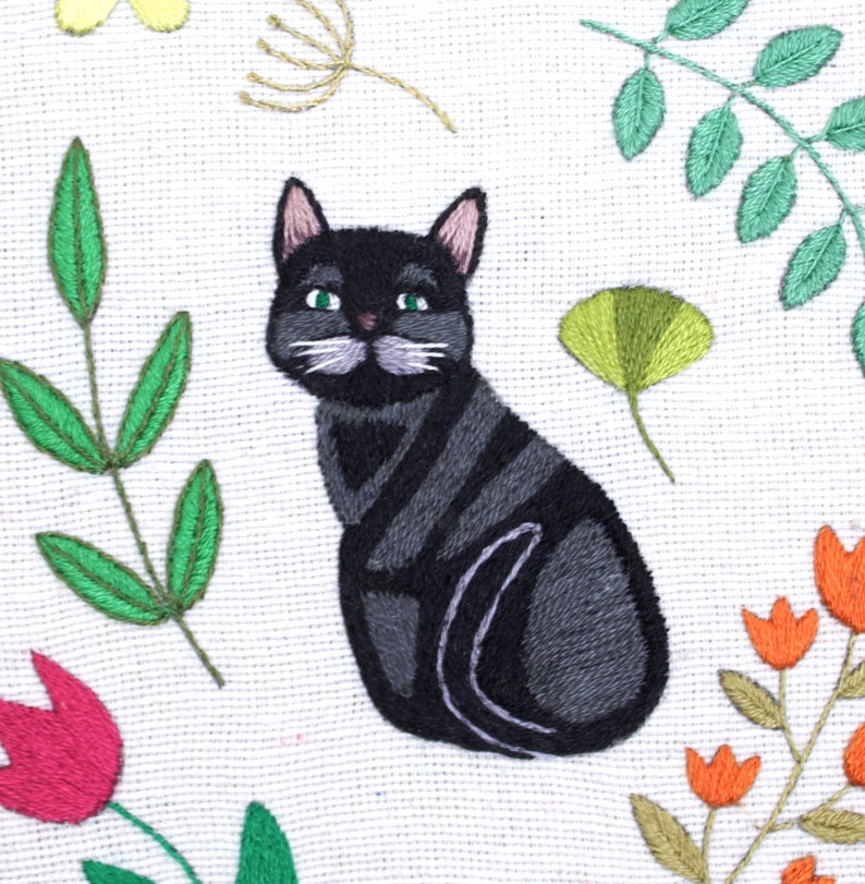 Floral Cat Embroidery Pattern PDF Flower Pattern Embroidery - Etsy