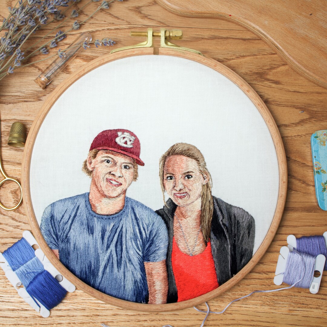 Personalized Hand-stitched Couple Portrait: Custom Wedding Embroidery ...