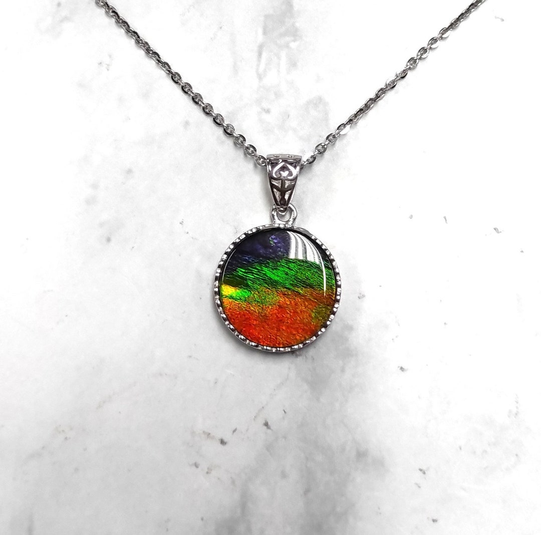 Round Ammolite Triplet Sterling Silver Pendant 15x15mm - Etsy