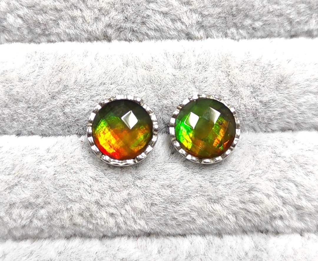 Round Faced Ammolite Triplet Sterling Silver Earrings 8x8mm - Etsy