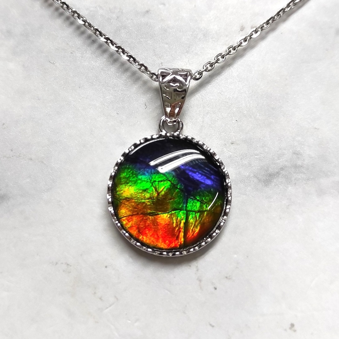 Round Ammolite Triplet Sterling Silver Pendant 15x15mm - Etsy