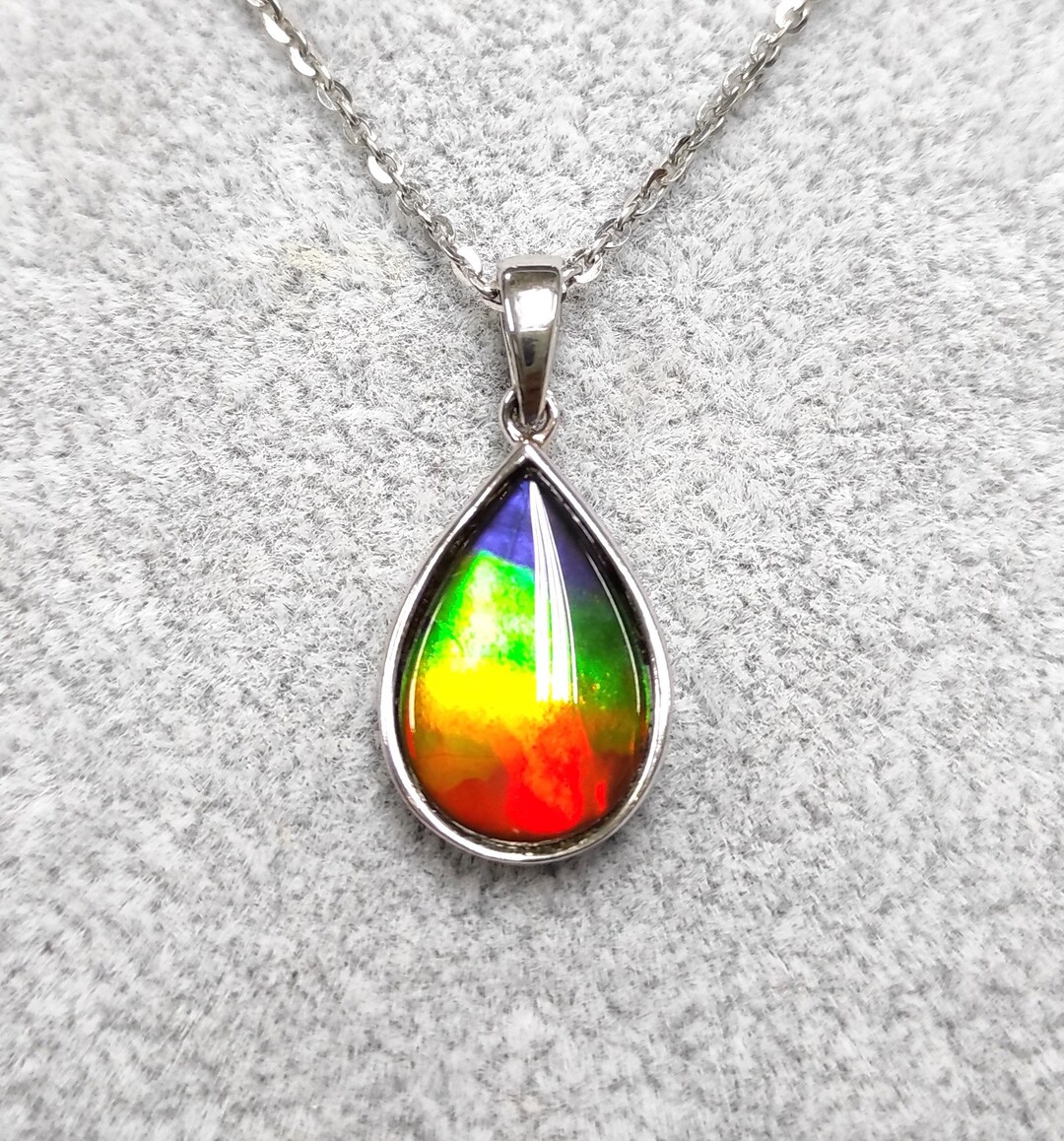 Teardrop Ammolite Triplet Sterling Silver Pendant 15x10mm - Etsy