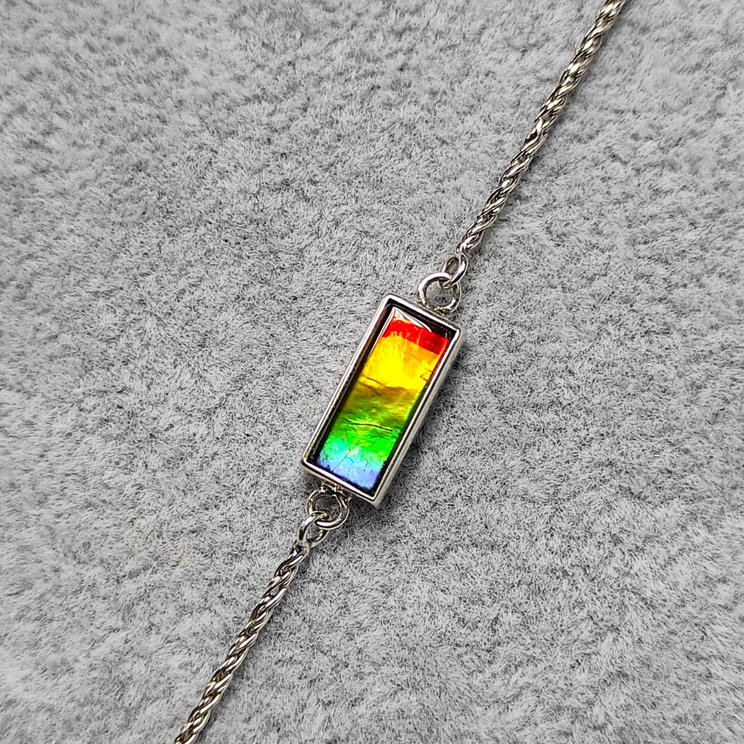 Rectangle Ammolite Triplet Sterling Silver Bracelet 12x5mm - Etsy