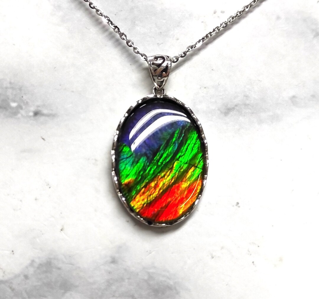 Oval Ammolite Triplet Sterling Silver Pendant 25x18mm - Etsy