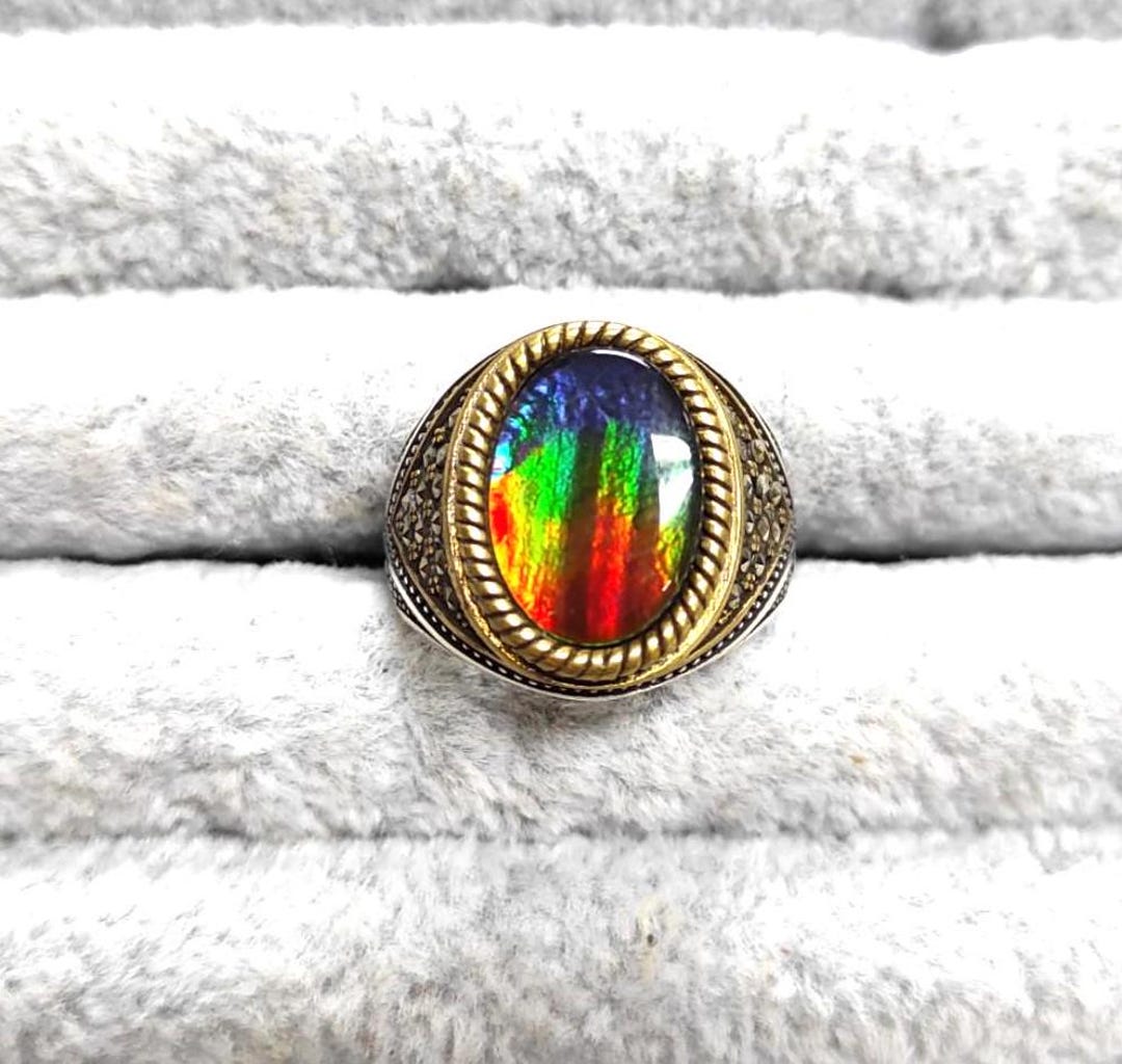 Oval Ammolite Triplet Sterling Silver Ring (14x10mm) Ring Size US#9 ...