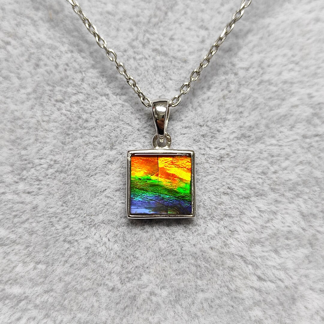 Square Ammolite Triplet Sterling Silver Pendant 10x10mm - Etsy