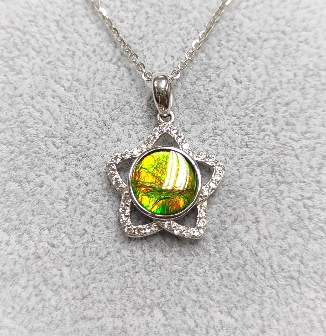 Round Ammolite Triplet Star Shape Sterling Silver Pendant With - Etsy