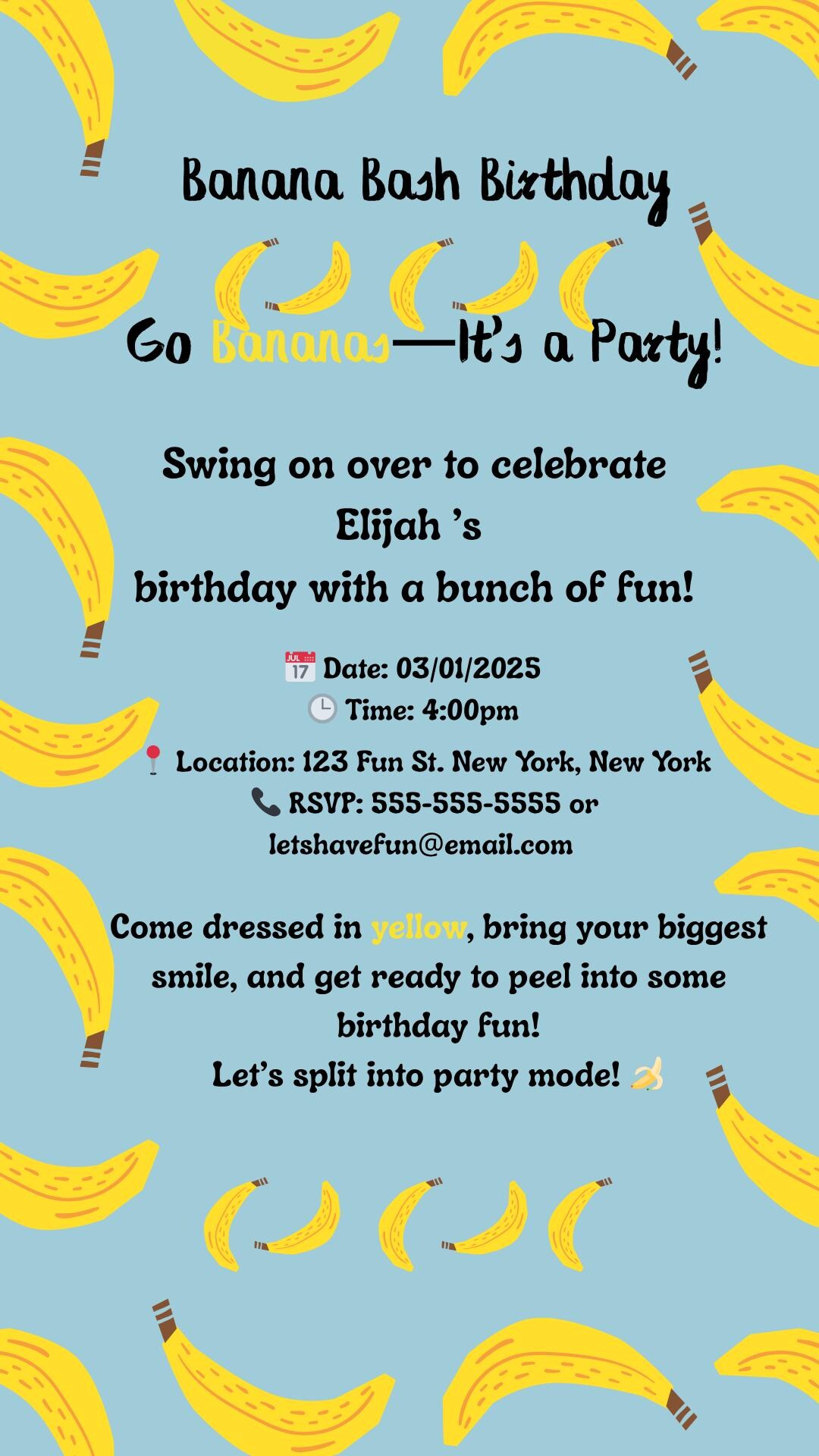 Banana Birthday Invitation | Go Bananas Party Invite | Editable Kids ...