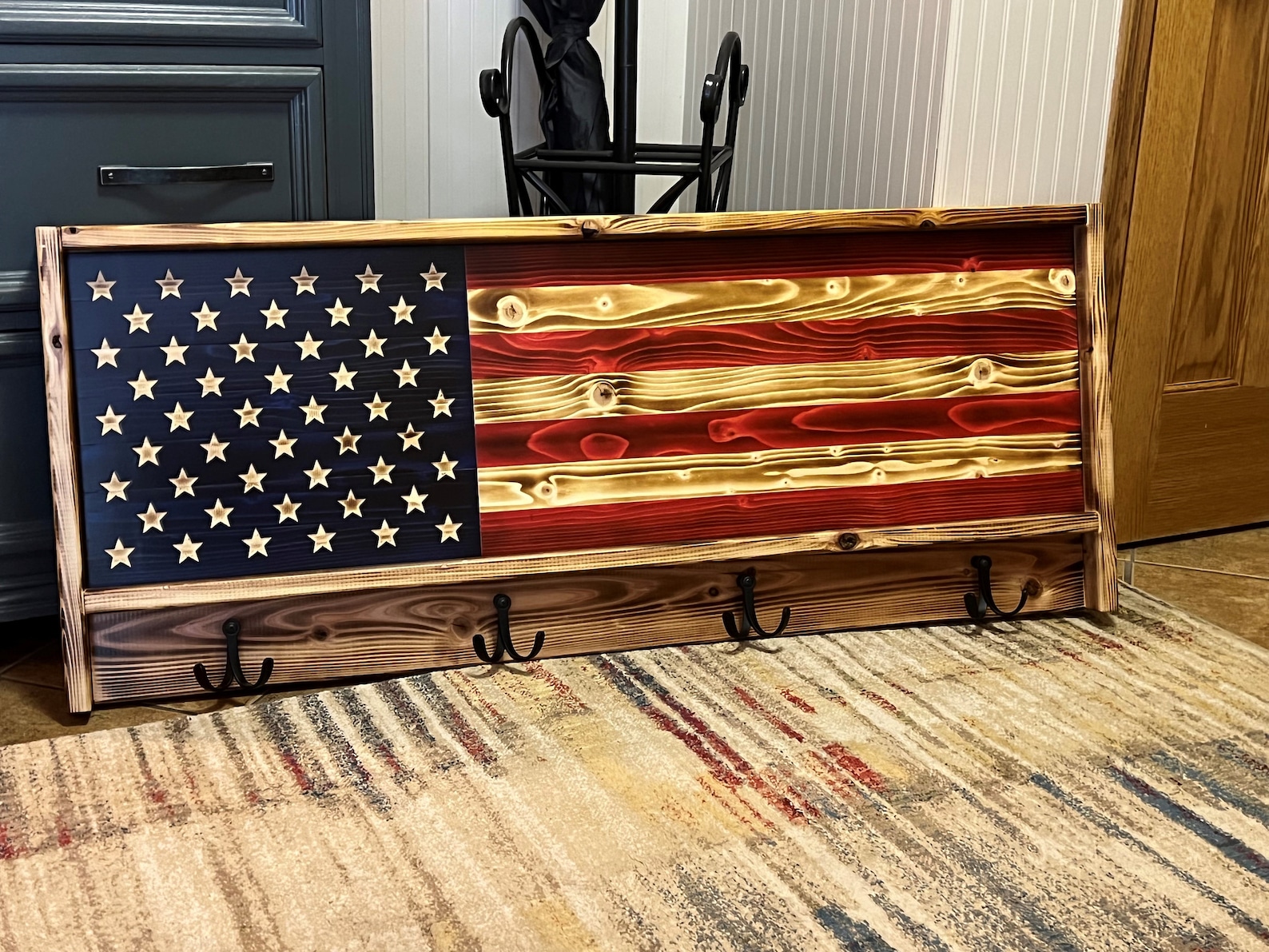 American Flag Coat Rack USA Coat Rack - Etsy