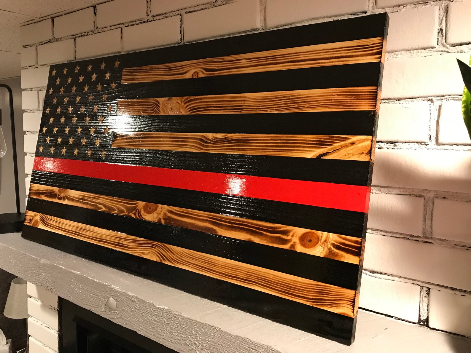 Thin Red Line American Rustic Flag Thin Red Line Wooden Flag - Etsy