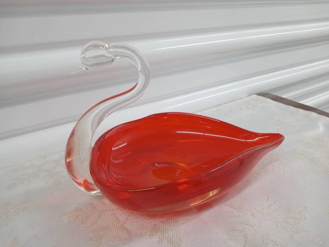 Vintage Blown Glass, Swan Nut Dish - 7-1/4" Long - Please See ...