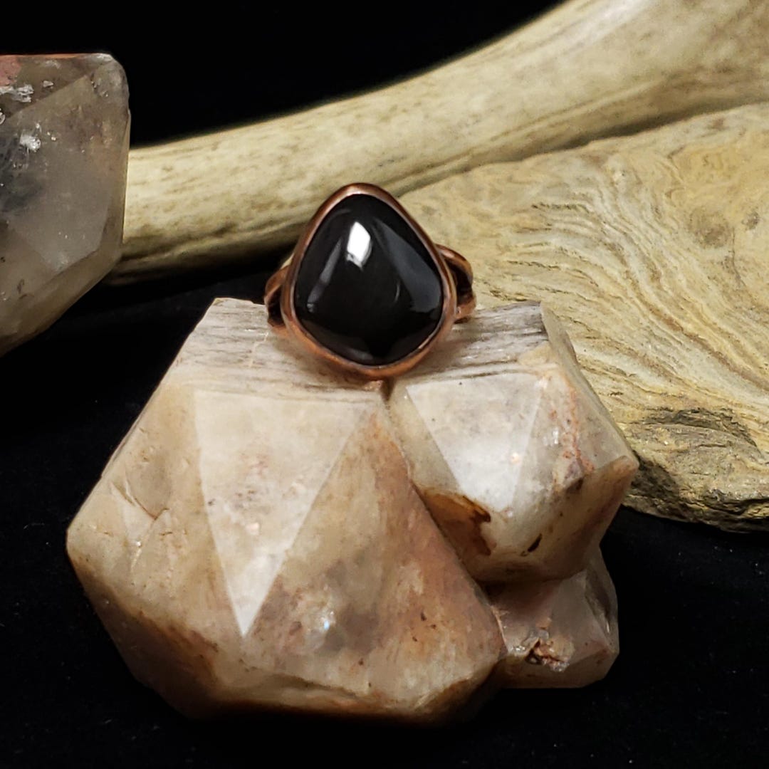 Colorado Apache Tear Obsidian and Forged Copper Ring - Etsy