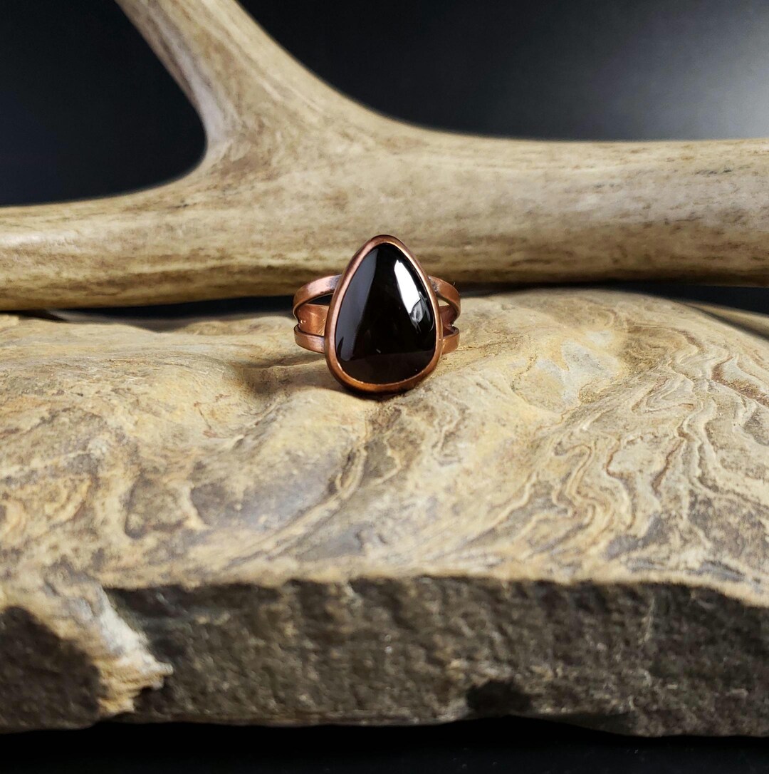 Colorado Apache Tear Obsidian and Forged Copper Ring - Etsy