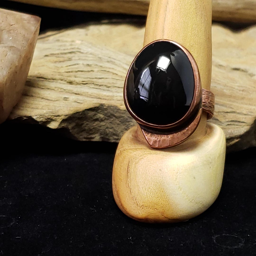 Apache Tear Obsidian and Forged Copper Statement Ring - Etsy
