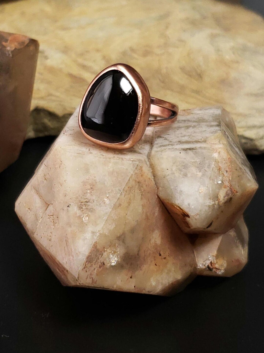 Apache Tear Obsidian Ring - Etsy