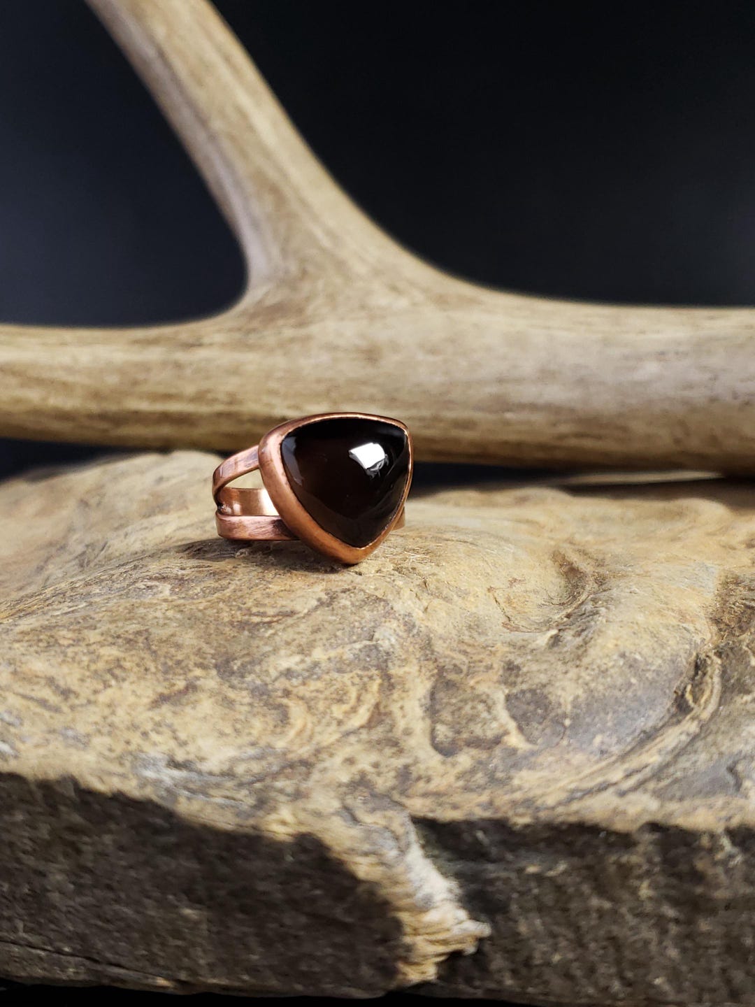 Colorado Apache Tear Obsidian and Forged Copper Ring - Etsy