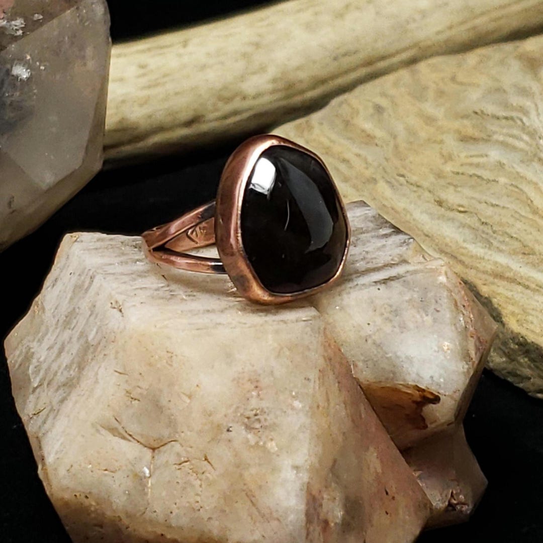 Colorado Apache Tear Obsidian and Forged Copper Ring - Etsy