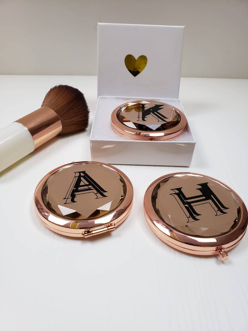 Rose Gold Crystal and Floral Compact Mirror-58mm in size. | Etsy