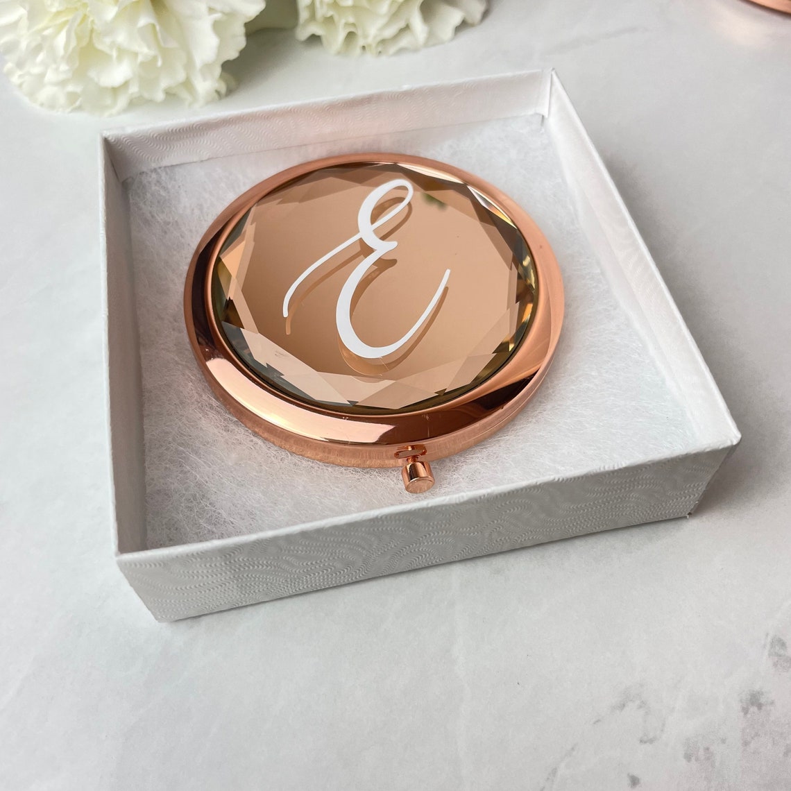 Rose Gold Crystal and Floral Compact Mirror-58mm in Size. Bridesmaid ...