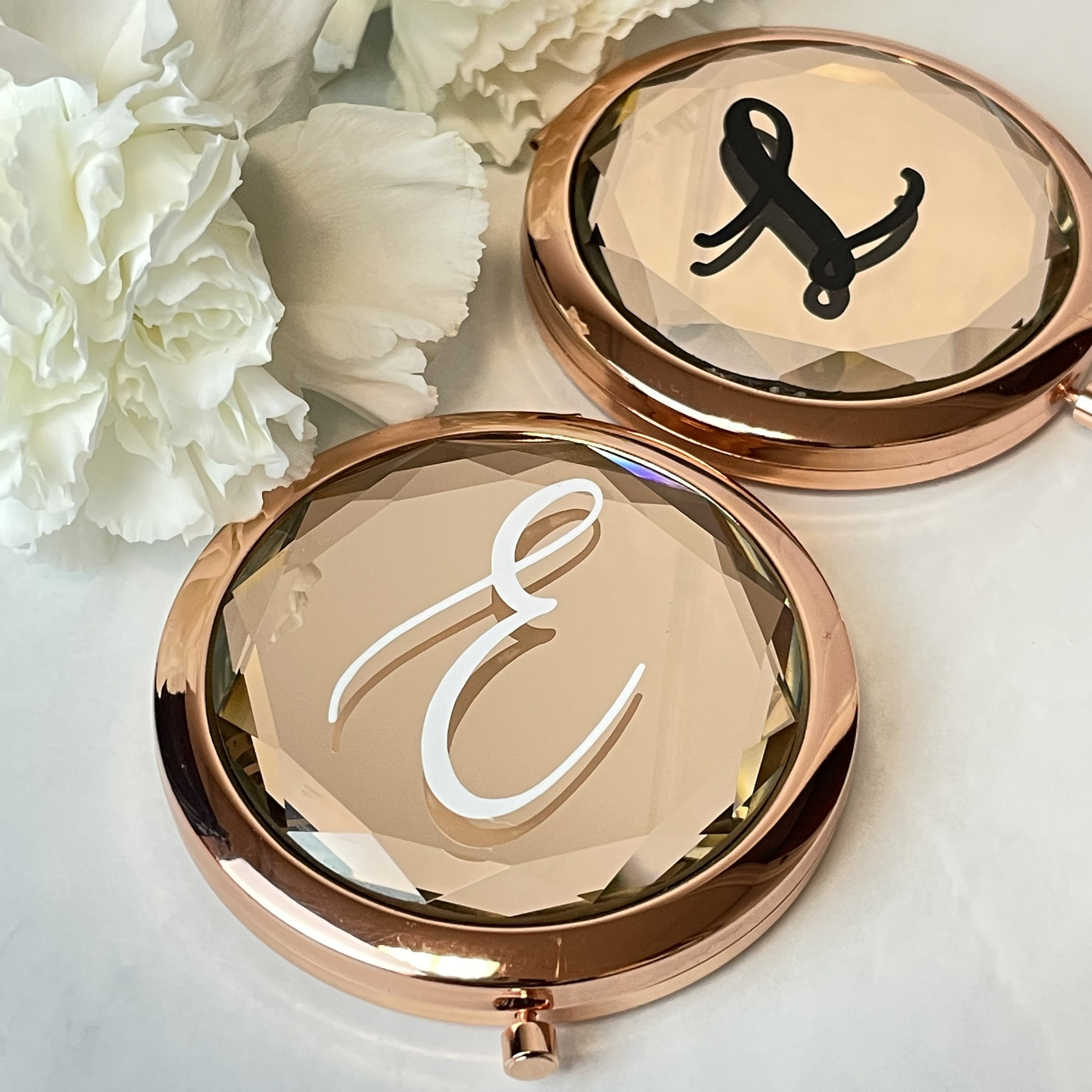 Rose Gold Crystal and Floral Compact Mirror-58mm in Size. Bridesmaid ...