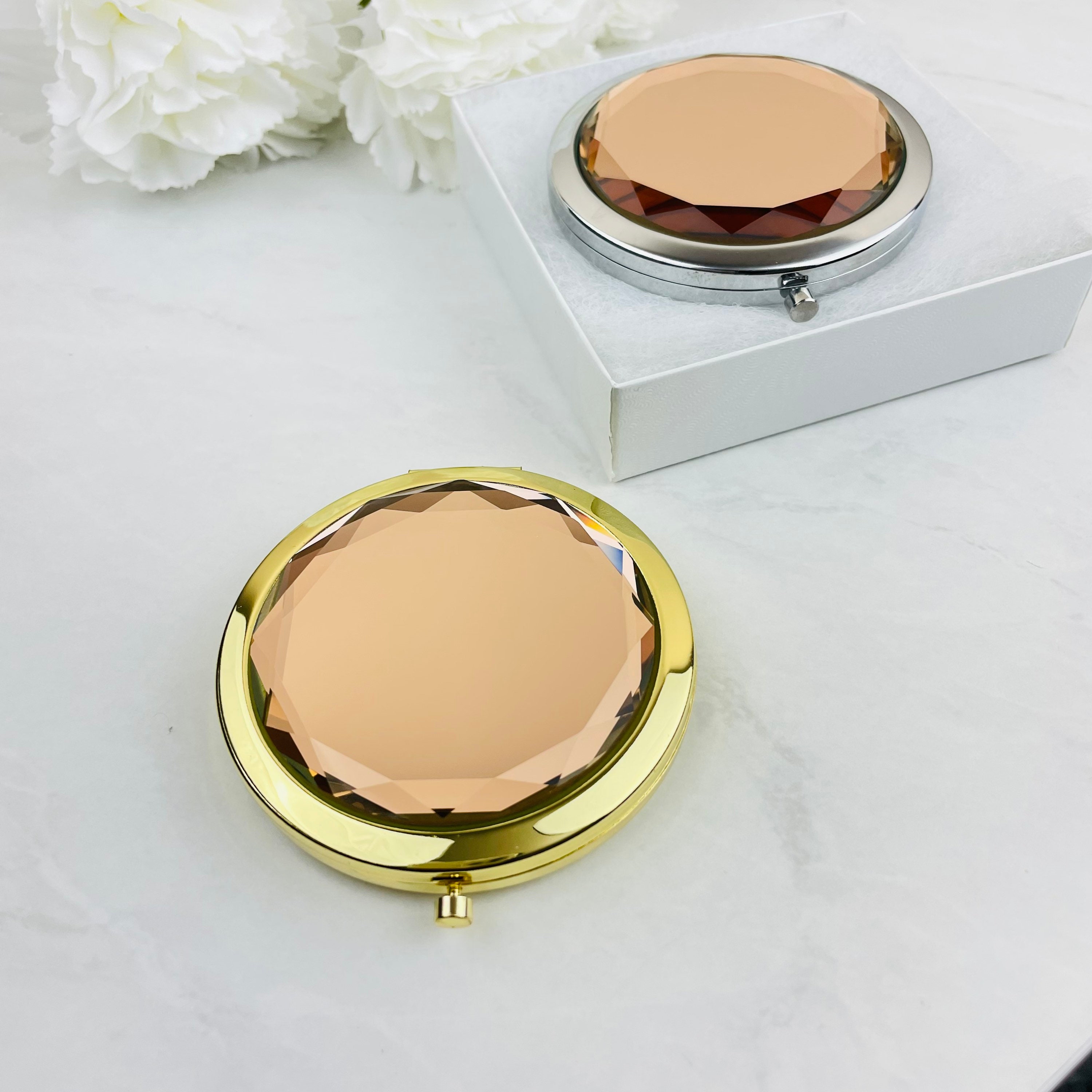 Rose Gold Crystal and Floral Compact Mirror-58mm in Size. Bridesmaid ...