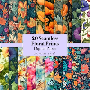 Flowers Digital Paper, Digital Download, Flowers Seamless Pattern ...