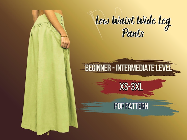 Low Waist Hose Schnittmuster mit weitem Bein Schnittmuster Hose mit weitem Bein Schnittmuster ...