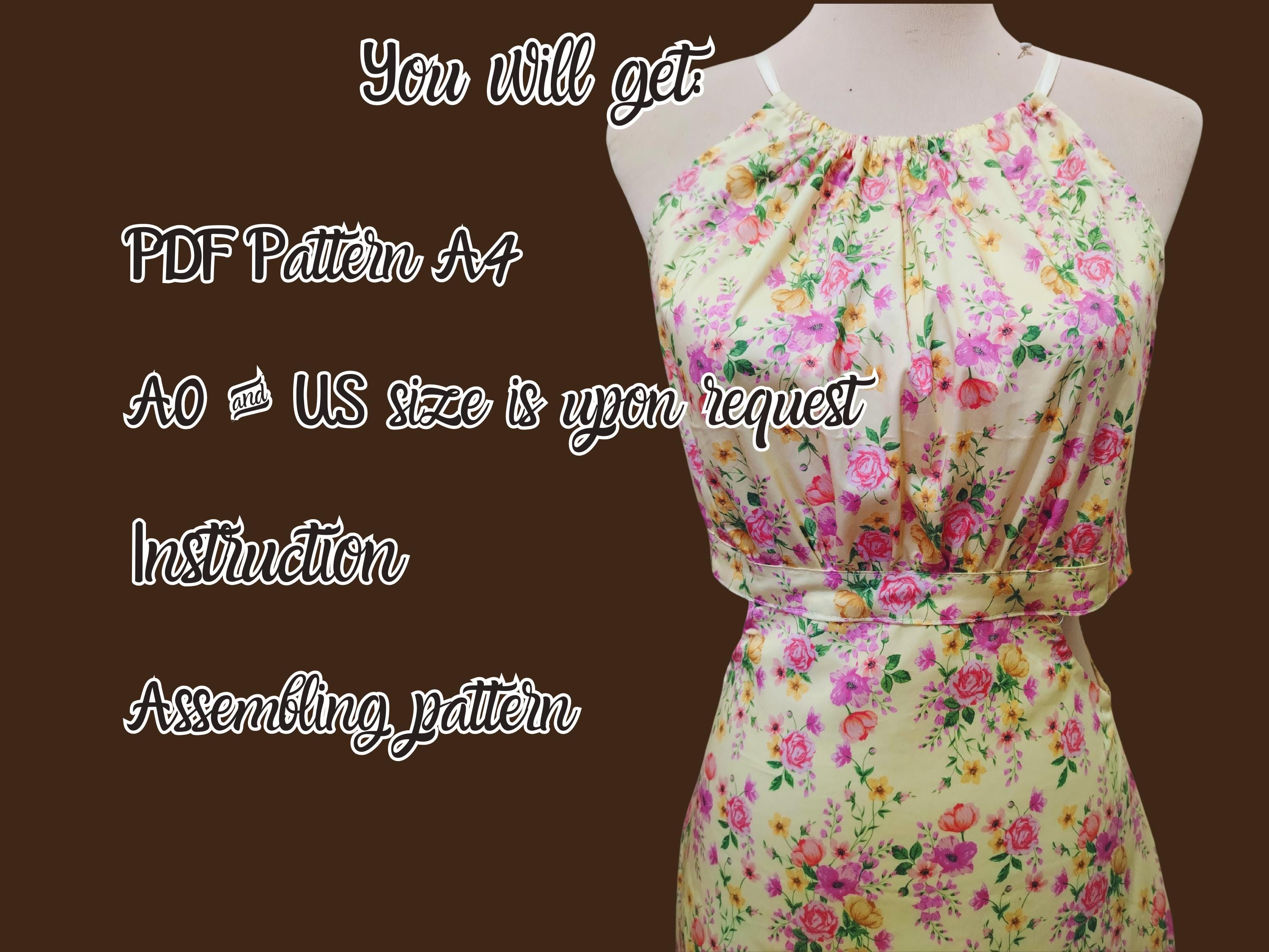 Halter Neck Midi Dress Sewing Pattern: A-line, Hollow Side, Beach Dress ...