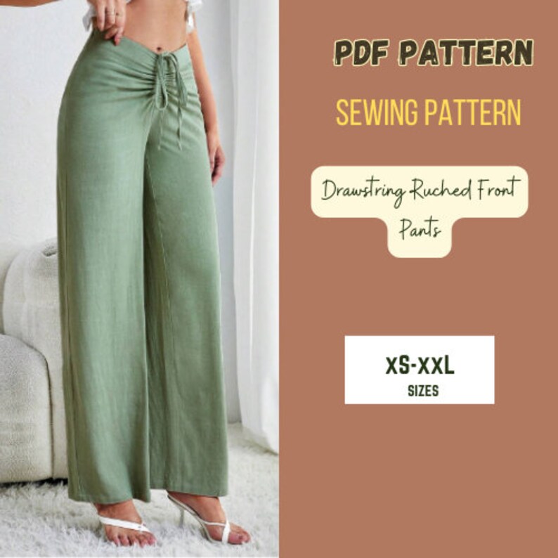 Woman Pants Sewing Pattern, Ruched Front, Relaxed Fit Trousers, PDF ...
