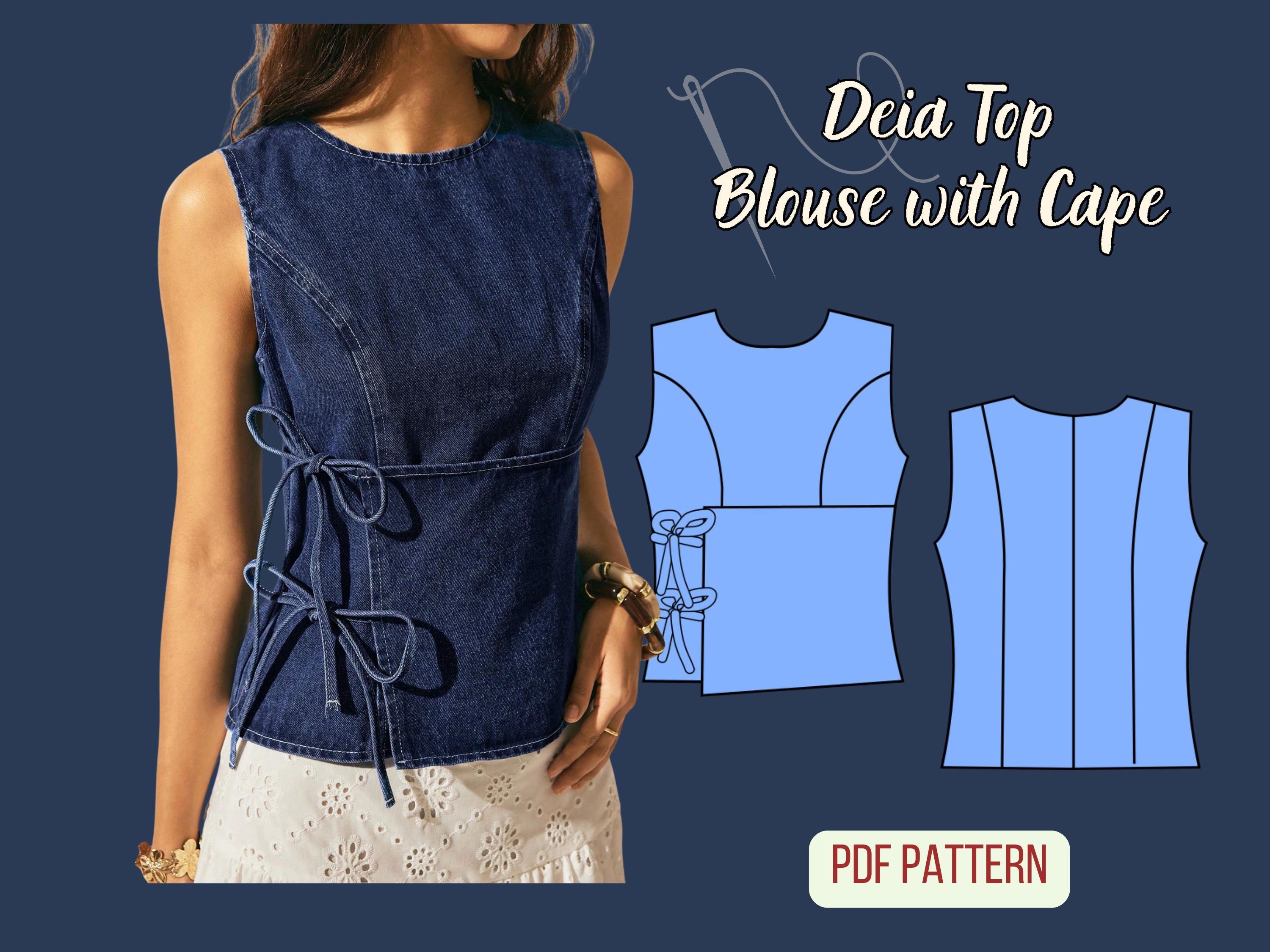 Side Tie Blouse Sewing Pattern: Sleeveless Top, Denim Top DIY S-3XL PDF ...