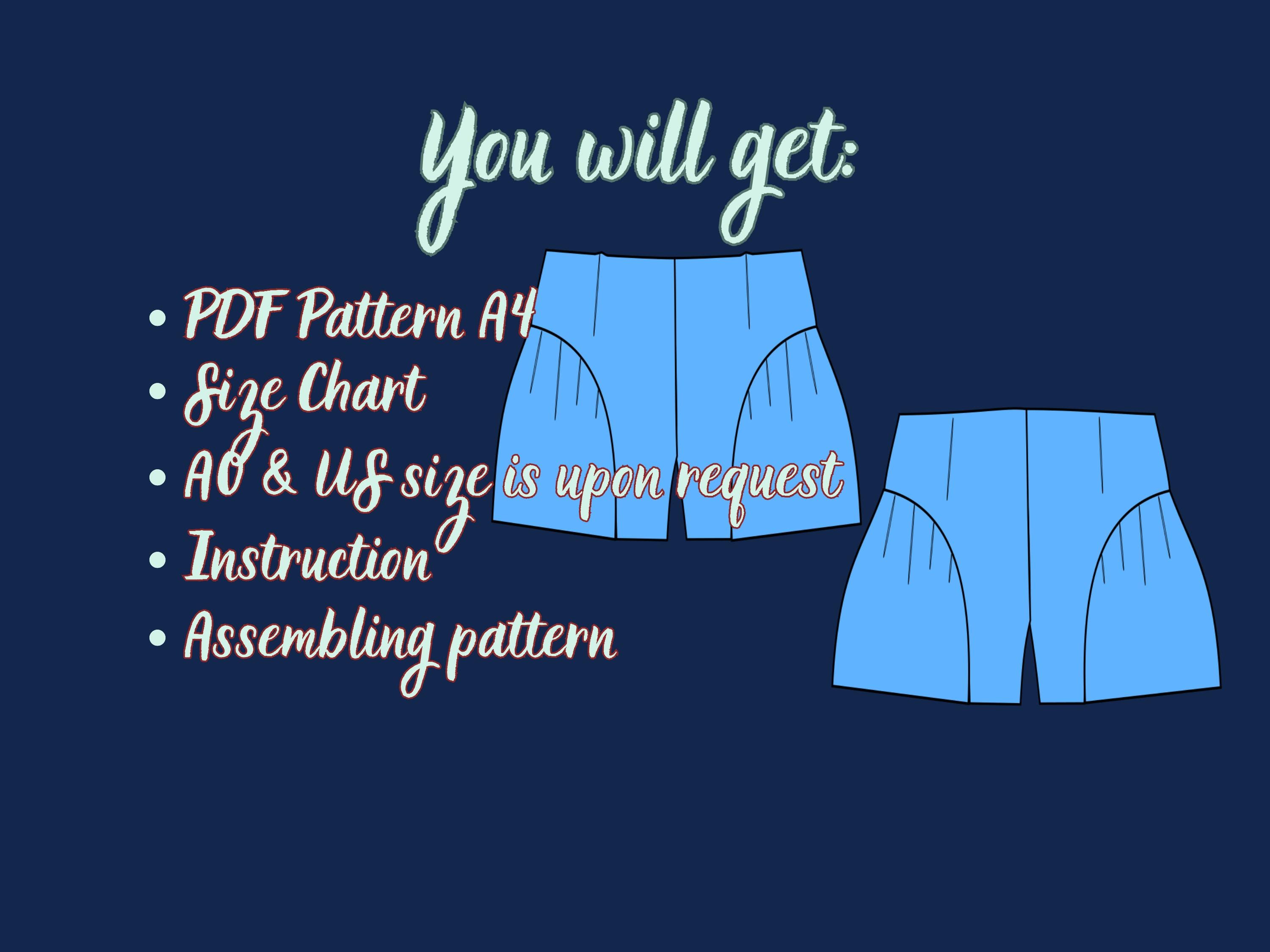 Pleated Ruffled High Waist Women, Denim Shorts Pattern, XS-3XL, PDF ...