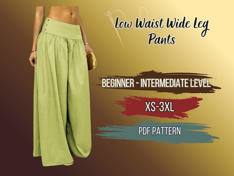 Low Waist Wide Leg Pants Pattern, Flowy Casual Trouser, PDF , XS-3XL ...
