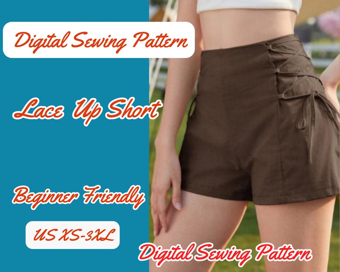 High Waist Short Pattern Plus Lace up Zipper Back Digital Sewing ...