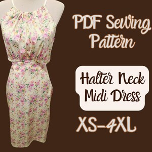 Halter Neck Midi Dress Sewing Pattern: A-line, Hollow Side, Beach Dress ...