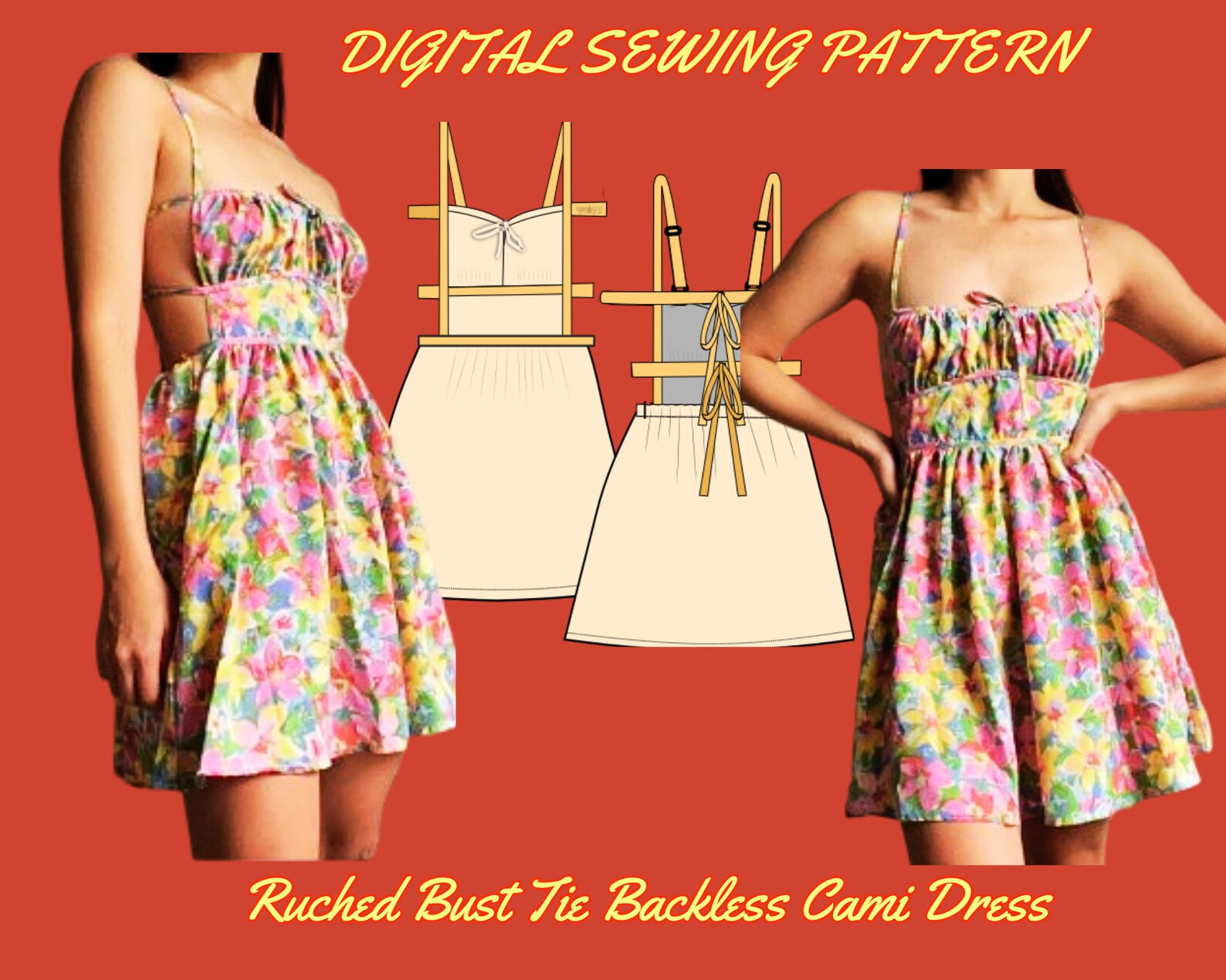 Tie Backless Cami Dress Sewing Pattern, Pdf XXS-4XL Size, Easy to Sew ...