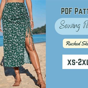 Skirt Sewing Pattern PDF XS-2XL Drawstring Woman Fashion, Side Slit, Midi Lenght - Etsy