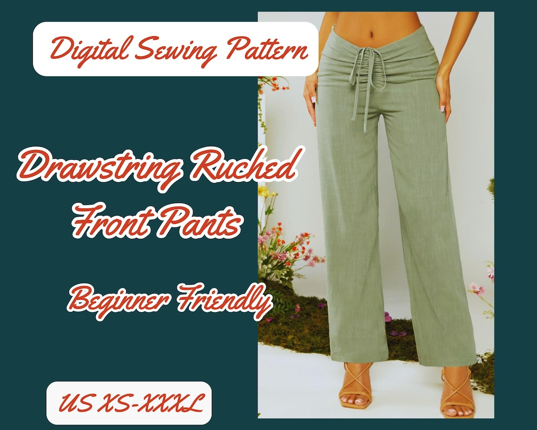 Woman Pants Sewing Pattern, Ruched Front, Relaxed Fit Trousers, PDF ...