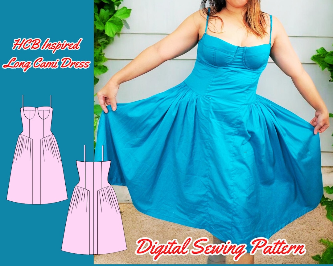 Drop Waist Corset Style Side Skirt Midi Dress Sewing Pattern, Side ...